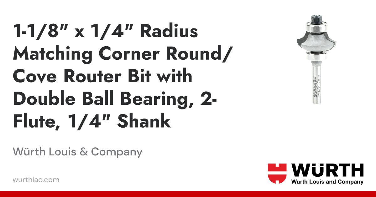 1-1/8" x 1/4" Radius Matching Corner Round/Cove Router Bit with Double ...