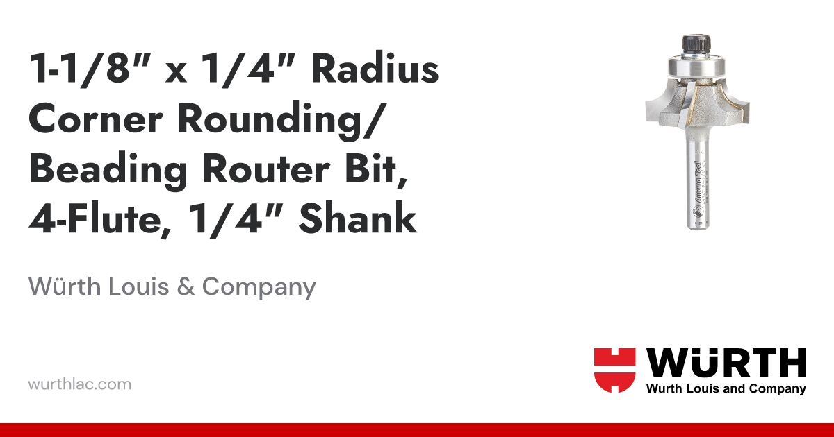 1-1/8" x 1/4" Radius Corner Rounding/Beading Router Bit, 4-Flute, 1/4 ...