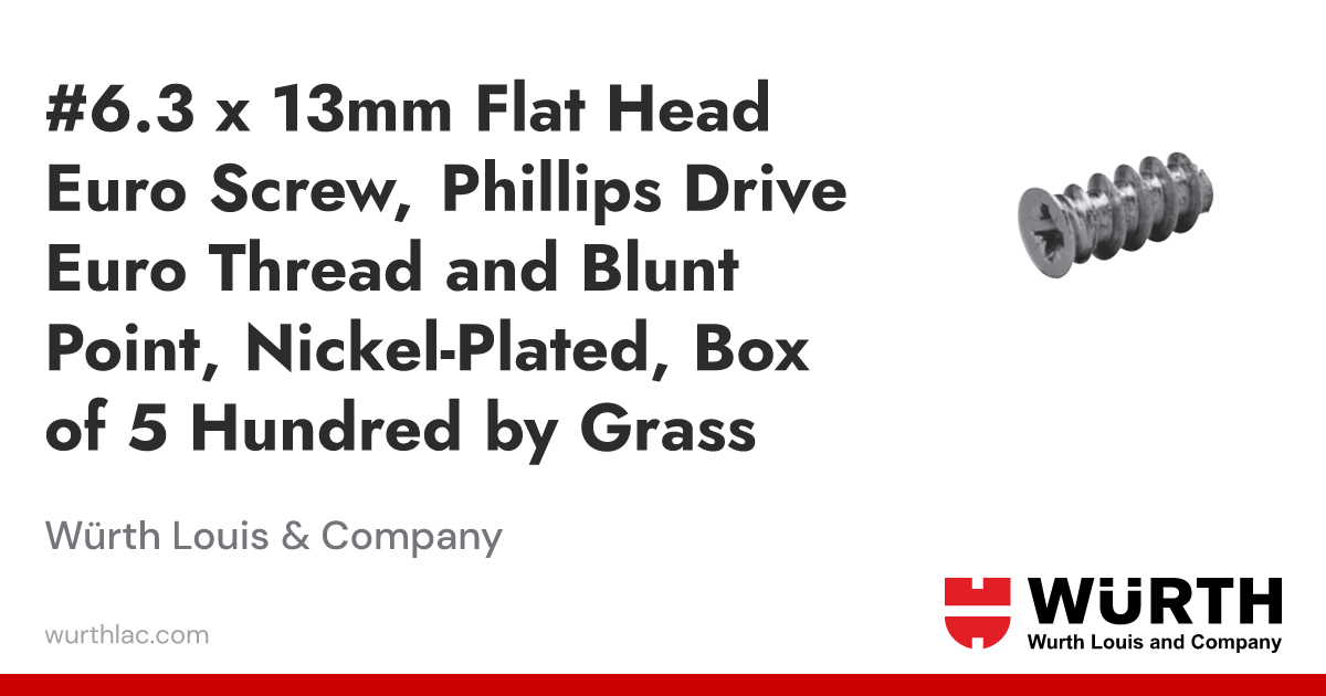 #6.3 x 13mm Flat Head Euro Screw, Phillips Drive Euro Thread and Blunt ...