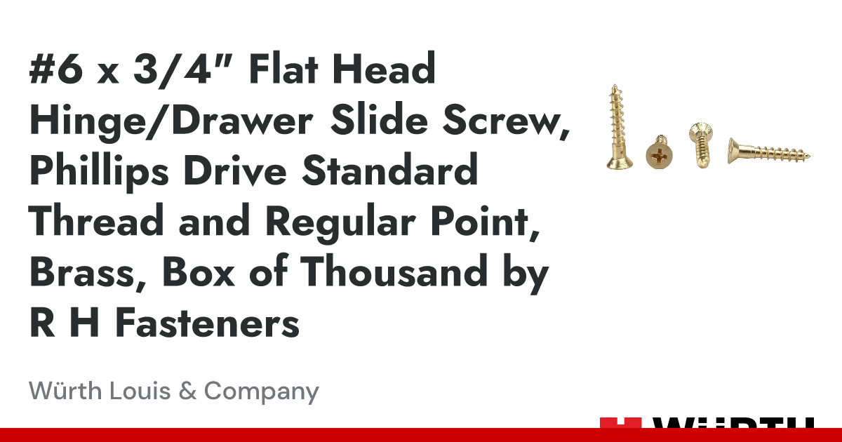 #6 x 3/4" Flat Head Hinge/Drawer Slide Screw, Phillips Drive Standard ...