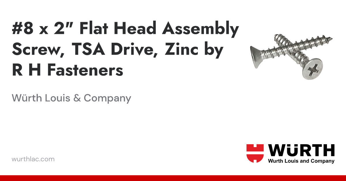 #8 x 2" Flat Head Assembly Screw, TSA Drive, Zinc by R H Fasteners ...
