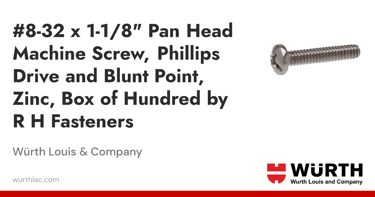 #8-32 x 1-1/8" Pan Head Machine Screw, Phillips Drive and Blunt Point ...