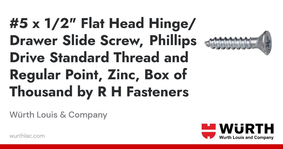 #5 x 1/2" Flat Head Hinge/Drawer Slide Screw, Phillips Drive Standard ...