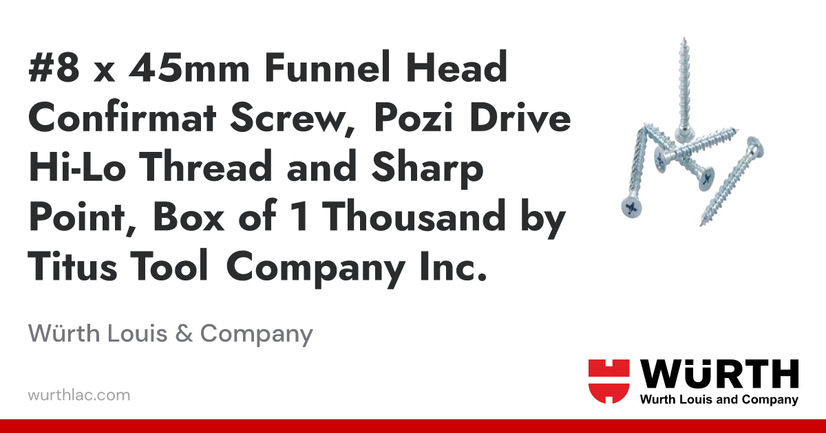 #8 x 45mm Funnel Head Confirmat Screw, Pozi Drive Hi-Lo Thread and ...