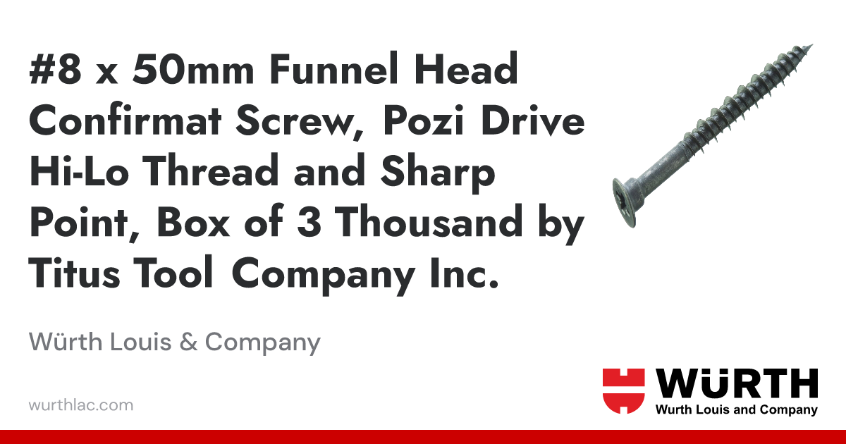 #8 x 50mm Funnel Head Confirmat Screw, Pozi Drive Hi-Lo Thread and ...