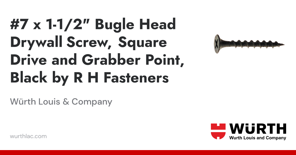 #7 x 1-1/2" Bugle Head Drywall Screw, Square Drive and Grabber Point ...