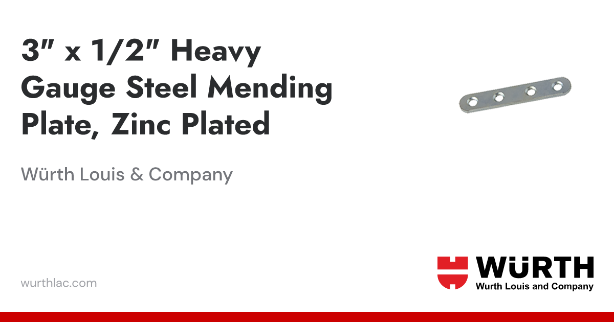 3" x 1/2" Heavy Gauge Steel Mending Plate, Zinc Plated | Würth Louis ...