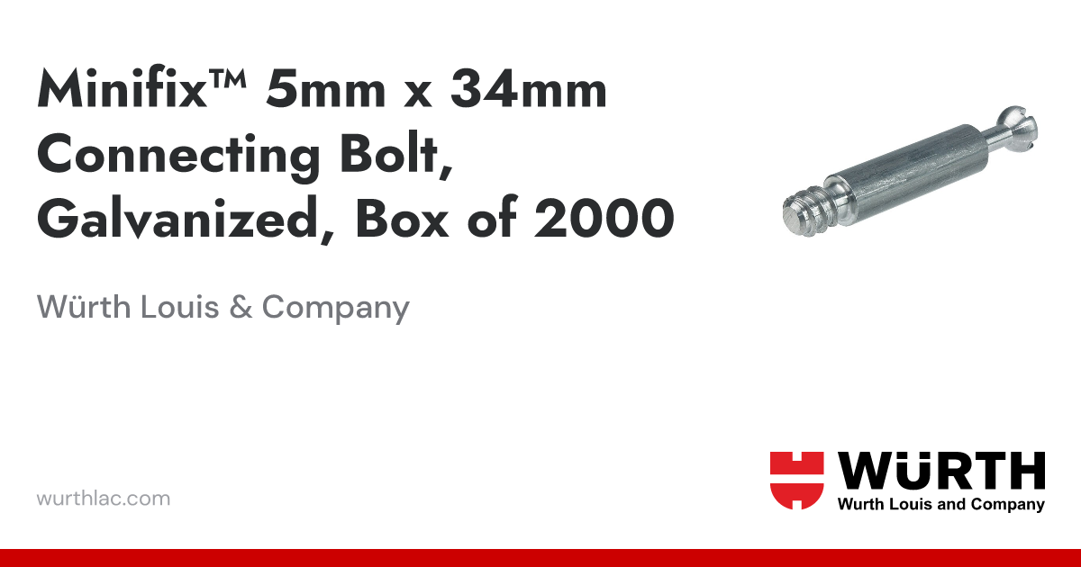 Minifix™ 5mm x 34mm Connecting Bolt, Galvanized, Box of 2000 | Würth ...