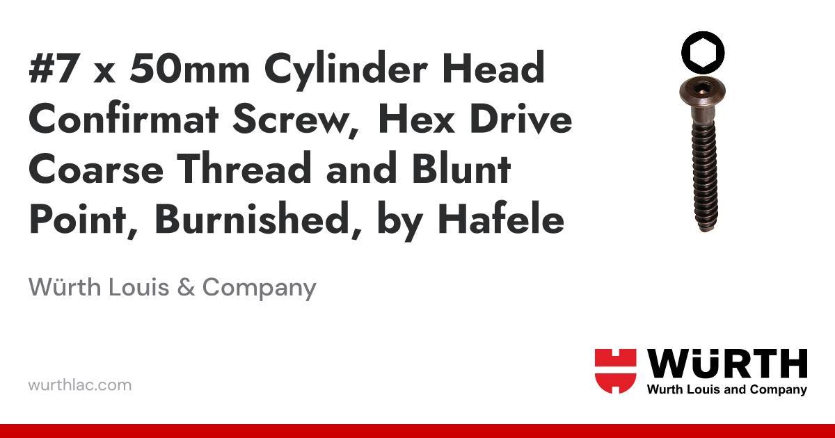 #7 x 50mm Cylinder Head Confirmat Screw, Hex Drive Coarse Thread and ...