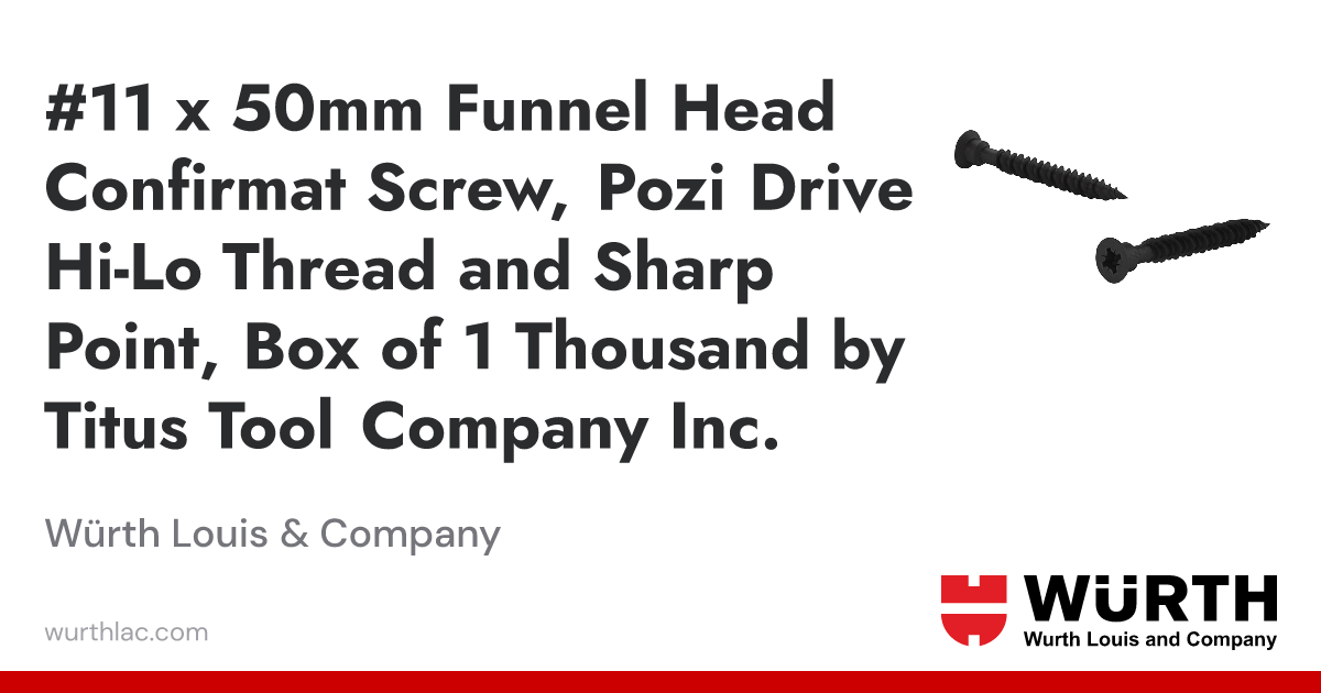 #11 x 50mm Funnel Head Confirmat Screw, Pozi Drive Hi-Lo Thread and ...