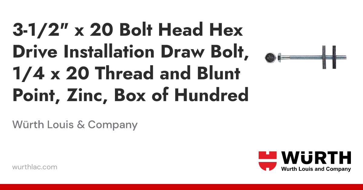 3-1/2" x 20 Bolt Head Hex Drive Installation Draw Bolt, 1/4 x 20 Thread ...