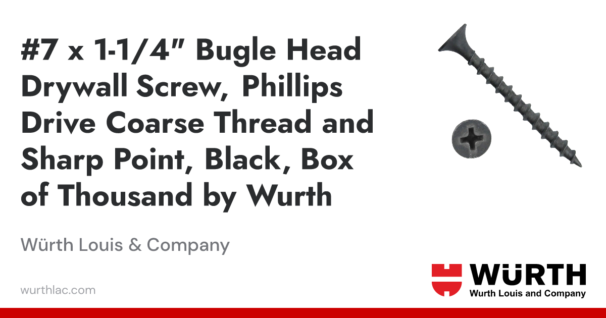 #7 x 1-1/4" Bugle Head Drywall Screw, Phillips Drive Coarse Thread and ...