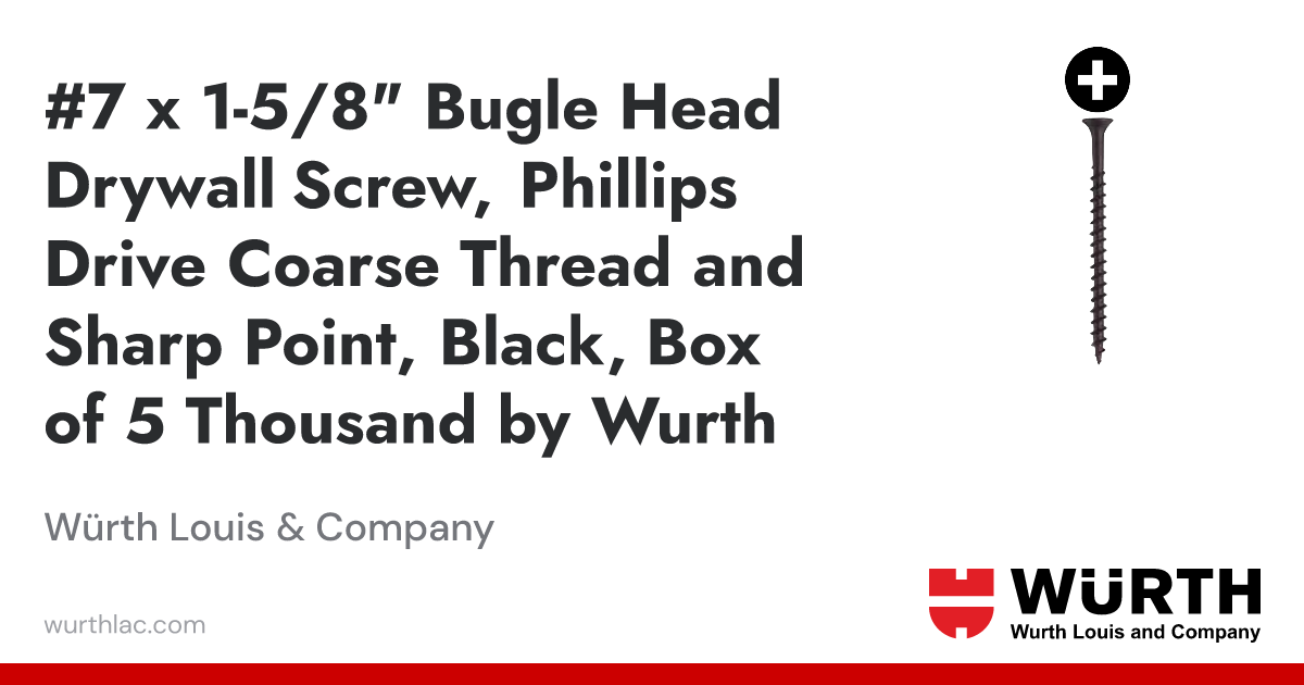 #7 x 1-5/8" Bugle Head Drywall Screw, Phillips Drive Coarse Thread and ...