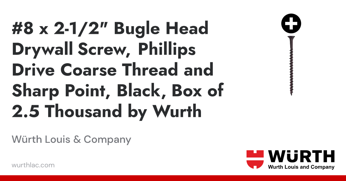 #8 x 2-1/2" Bugle Head Drywall Screw, Phillips Drive Coarse Thread and ...