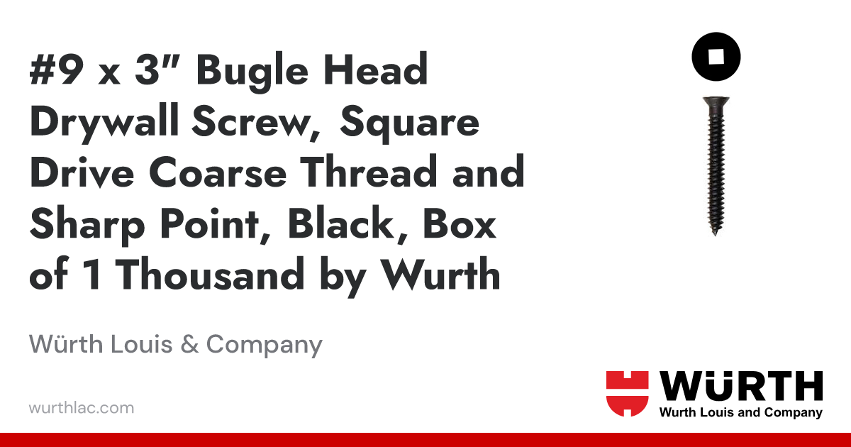 #9 x 3" Bugle Head Drywall Screw, Square Drive Coarse Thread and Sharp ...