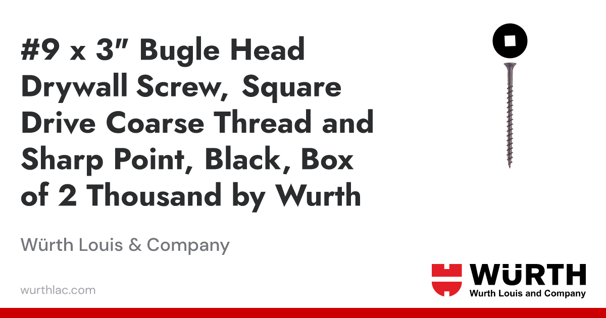#9 x 3" Bugle Head Drywall Screw, Square Drive Coarse Thread and Sharp ...