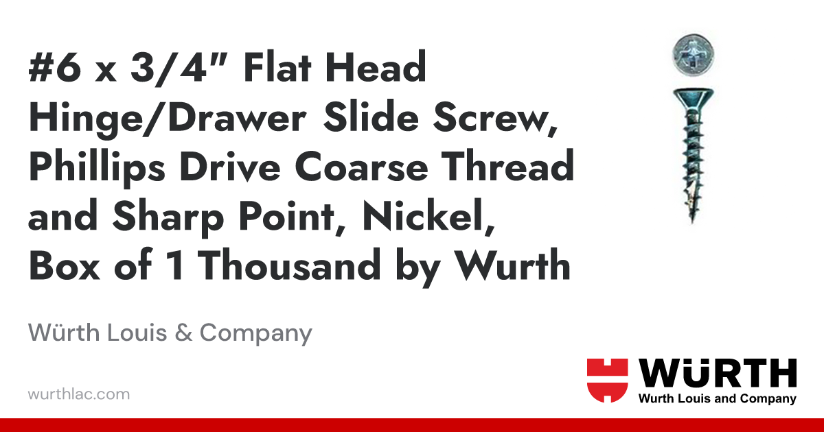 #6 x 3/4" Flat Head Hinge/Drawer Slide Screw, Phillips Drive Coarse ...