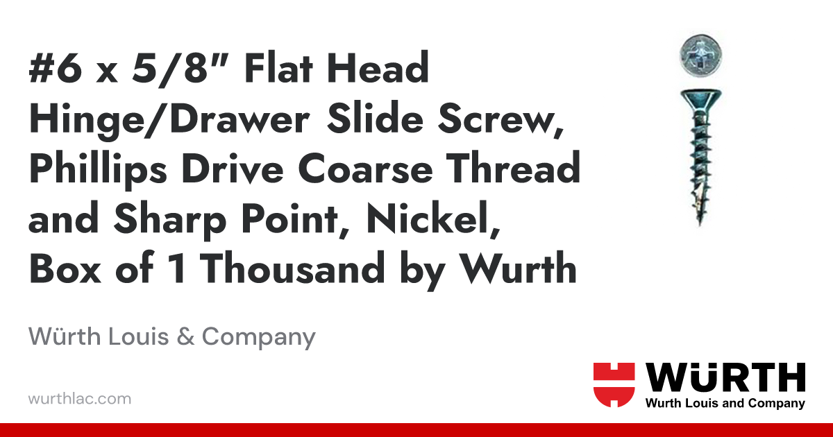 #6 x 5/8" Flat Head Hinge/Drawer Slide Screw, Phillips Drive Coarse ...
