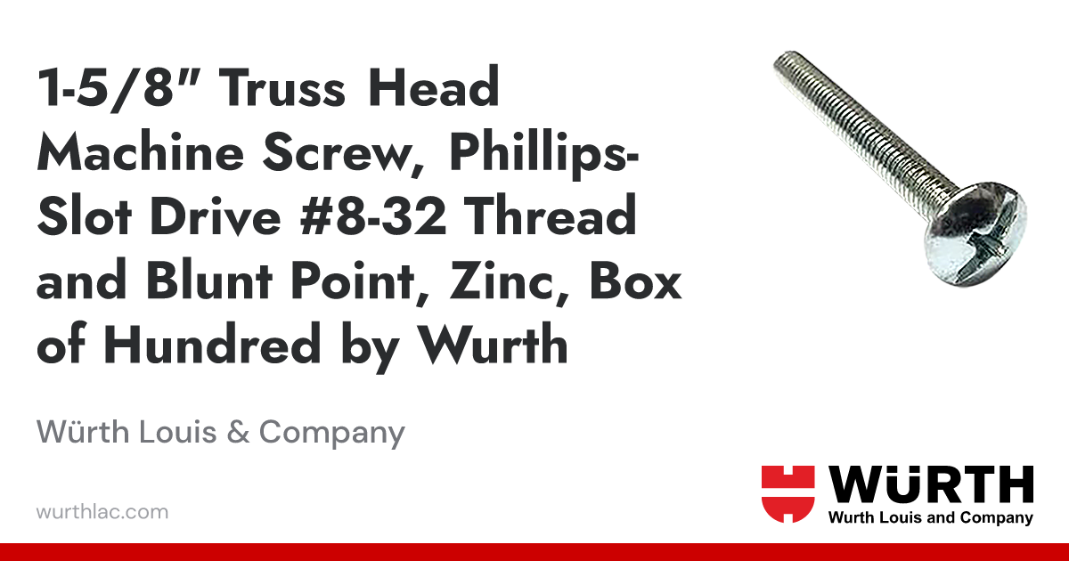 1-5/8" Truss Head Machine Screw, Phillips-Slot Drive #8-32 Thread and ...