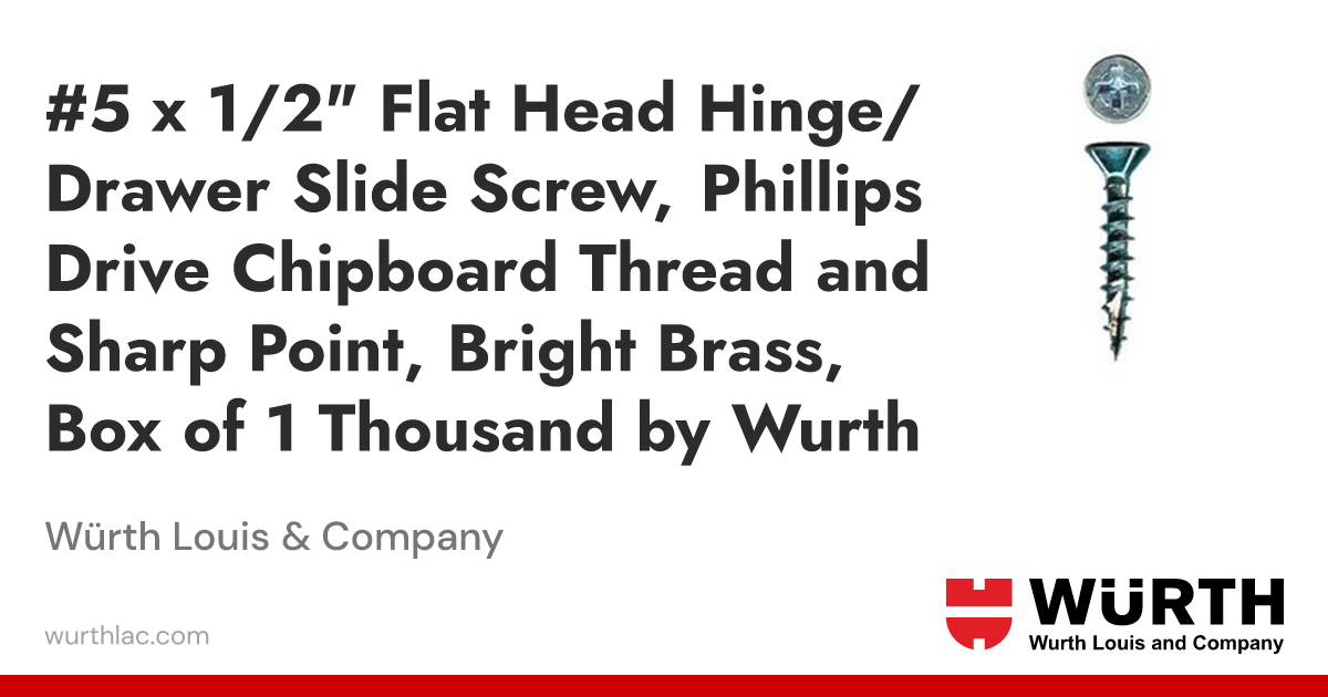 #5 x 1/2" Flat Head Hinge/Drawer Slide Screw, Phillips Drive Chipboard ...