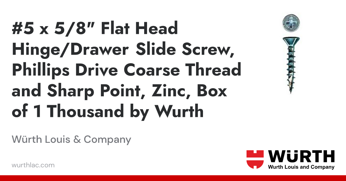 #5 x 5/8" Flat Head Hinge/Drawer Slide Screw, Phillips Drive Coarse ...