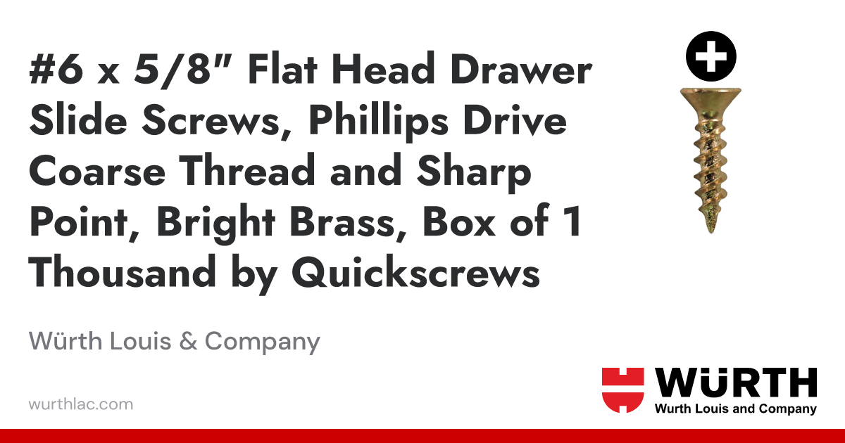 #6 x 5/8" Flat Head Drawer Slide Screws, Phillips Drive Coarse Thread ...