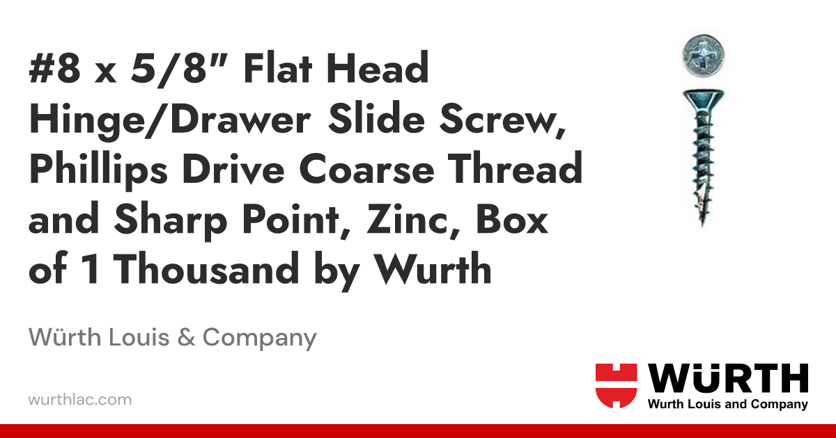 #8 x 5/8" Flat Head Hinge/Drawer Slide Screw, Phillips Drive Coarse ...