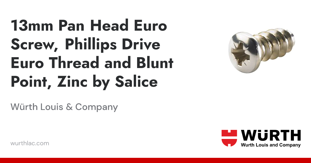 13mm Pan Head Euro Screw, Phillips Drive Euro Thread and Blunt Point ...