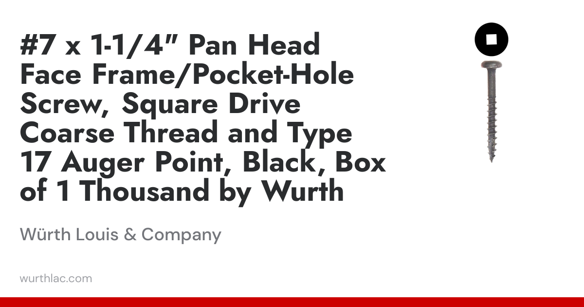 #7 x 1-1/4" Pan Head Face Frame/Pocket-Hole Screw, Square Drive Coarse ...