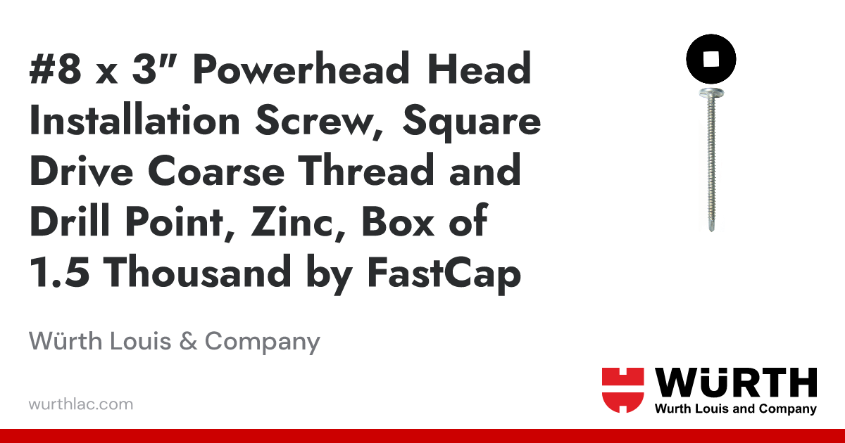 #8 x 3" Powerhead Head Installation Screw, Square Drive Coarse Thread ...