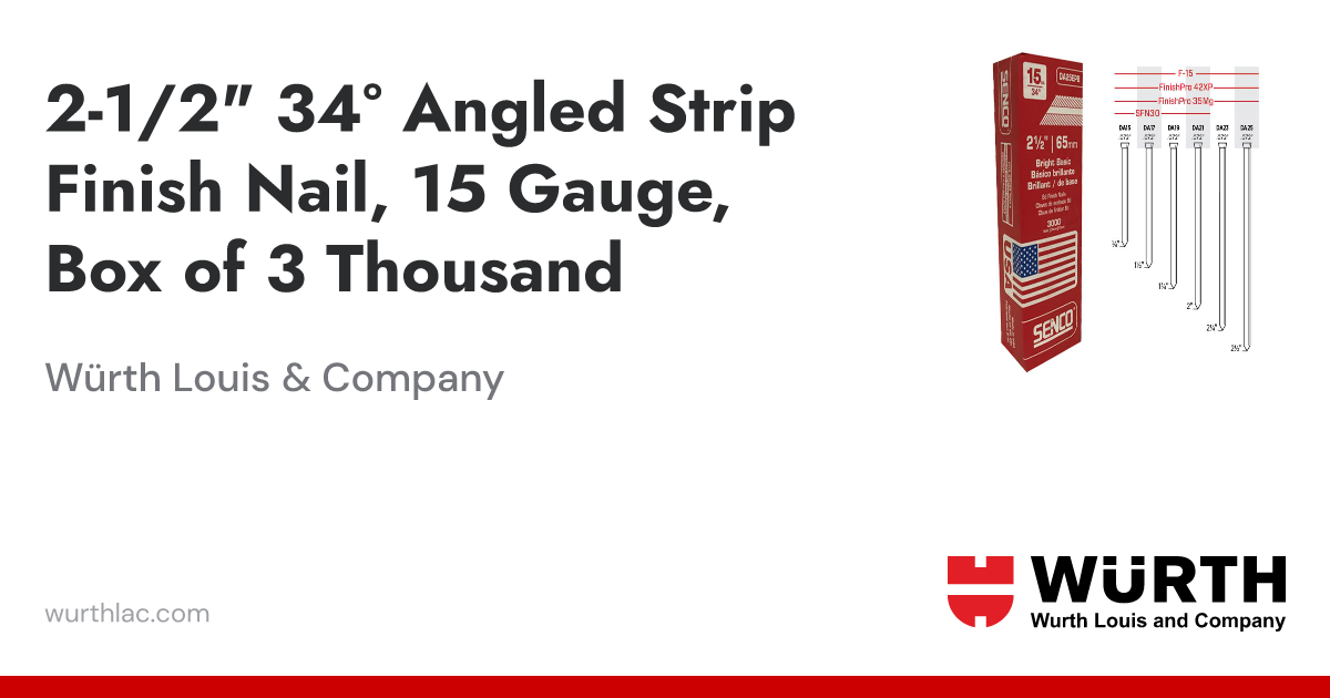 2-1/2" 34° Angled Strip Finish Nail, 15 Gauge, Box of 3 Thousand ...