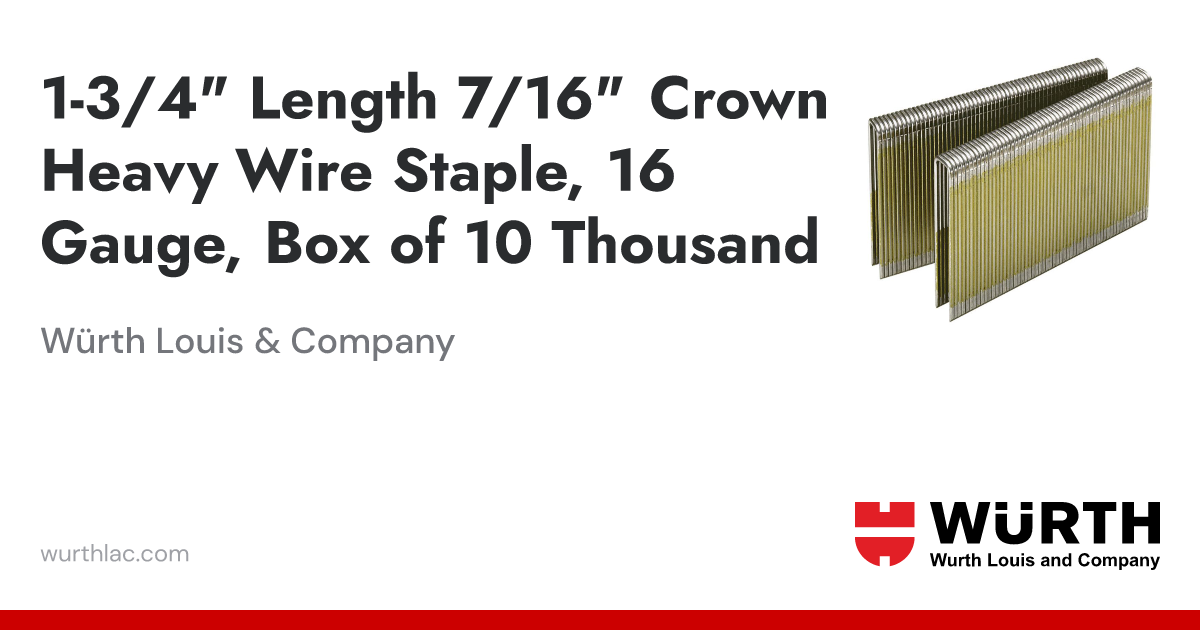 1-3/4" Length 7/16" Crown Heavy Wire Staple, 16 Gauge, Box of 10 ...