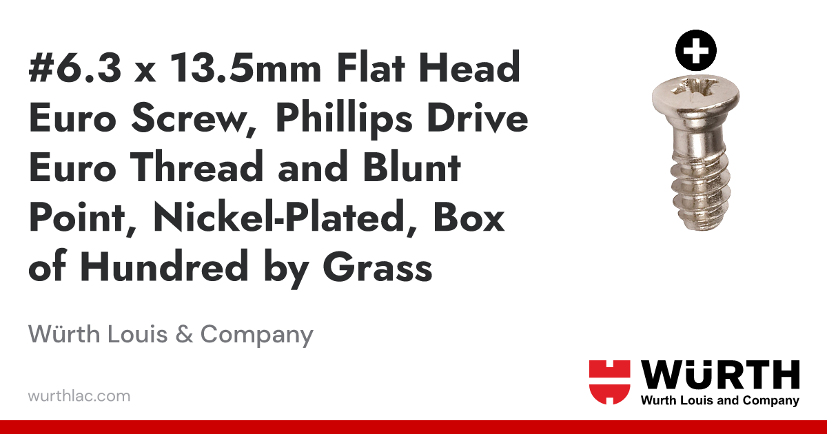 #6.3 x 13.5mm Flat Head Euro Screw, Phillips Drive Euro Thread and ...
