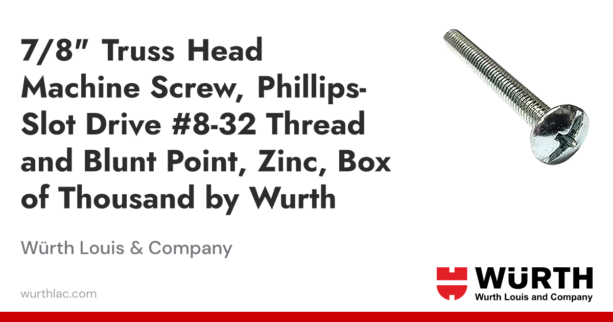 7/8" Truss Head Machine Screw, Phillips-Slot Drive #8-32 Thread and ...