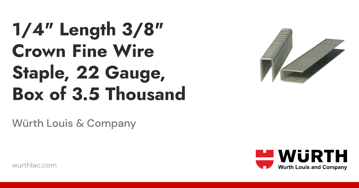 1/4" Length 3/8" Crown Fine Wire Staple, 22 Gauge, Box of 3.5 Thousand ...