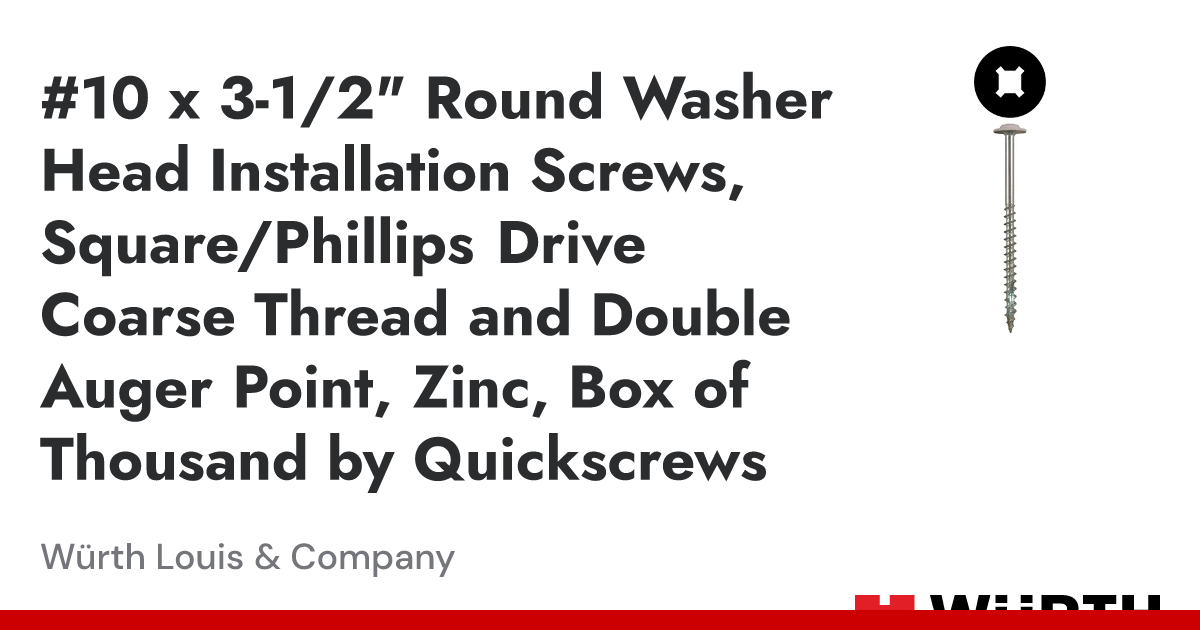 #10 x 3-1/2" Round Washer Head Installation Screws, Square/Phillips ...