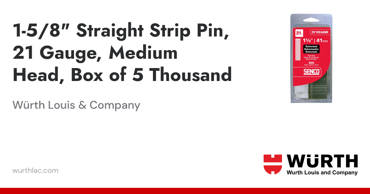 1-5/8" Straight Strip Pin, 21 Gauge, Medium Head, Box of 5 Thousand ...