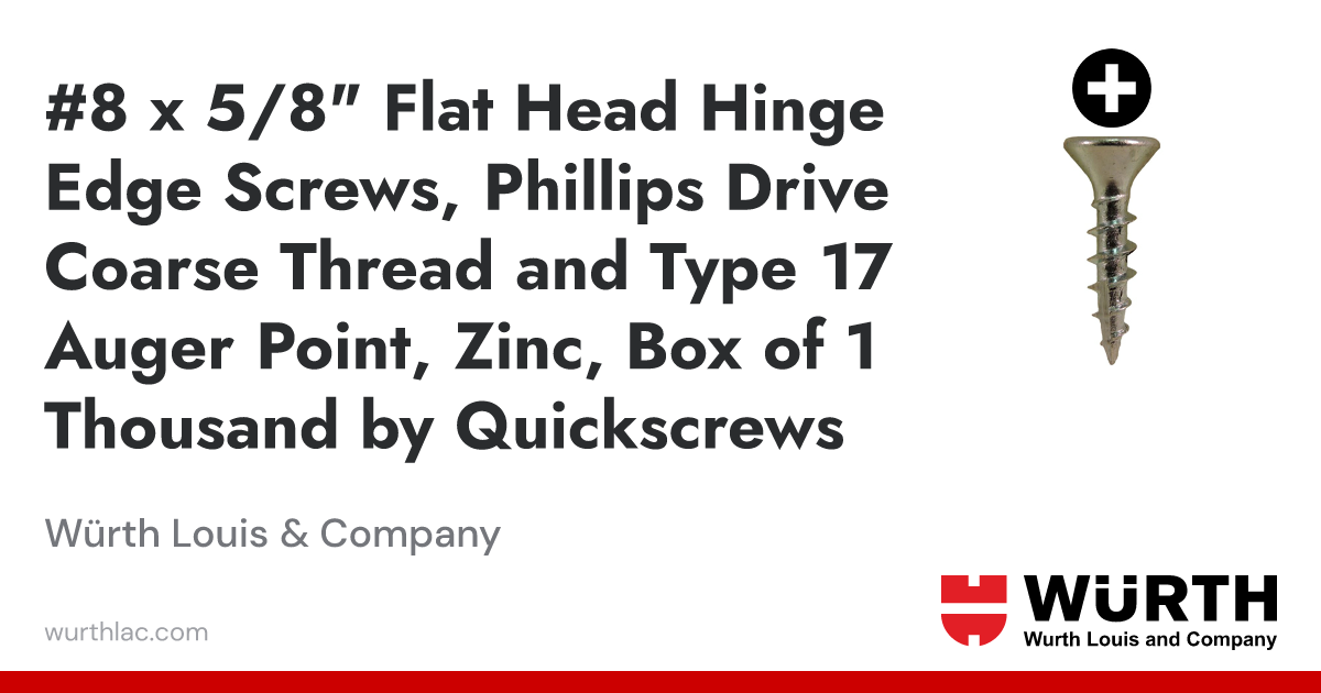#8 x 5/8" Flat Head Hinge Edge Screws, Phillips Drive Coarse Thread and ...