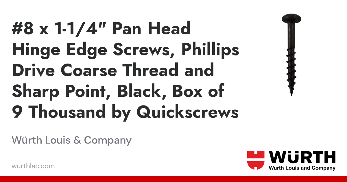 #8 x 1-1/4" Pan Head Hinge Edge Screws, Phillips Drive Coarse Thread ...