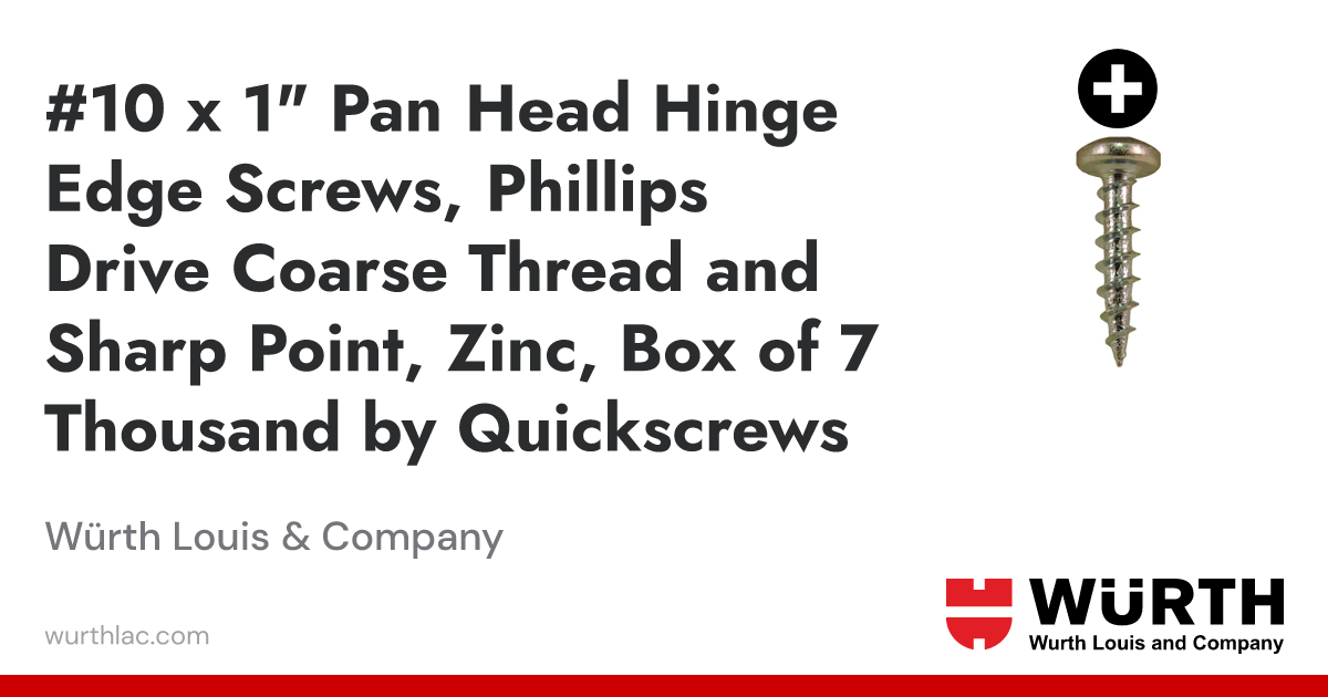 #10 x 1" Pan Head Hinge Edge Screws, Phillips Drive Coarse Thread and ...