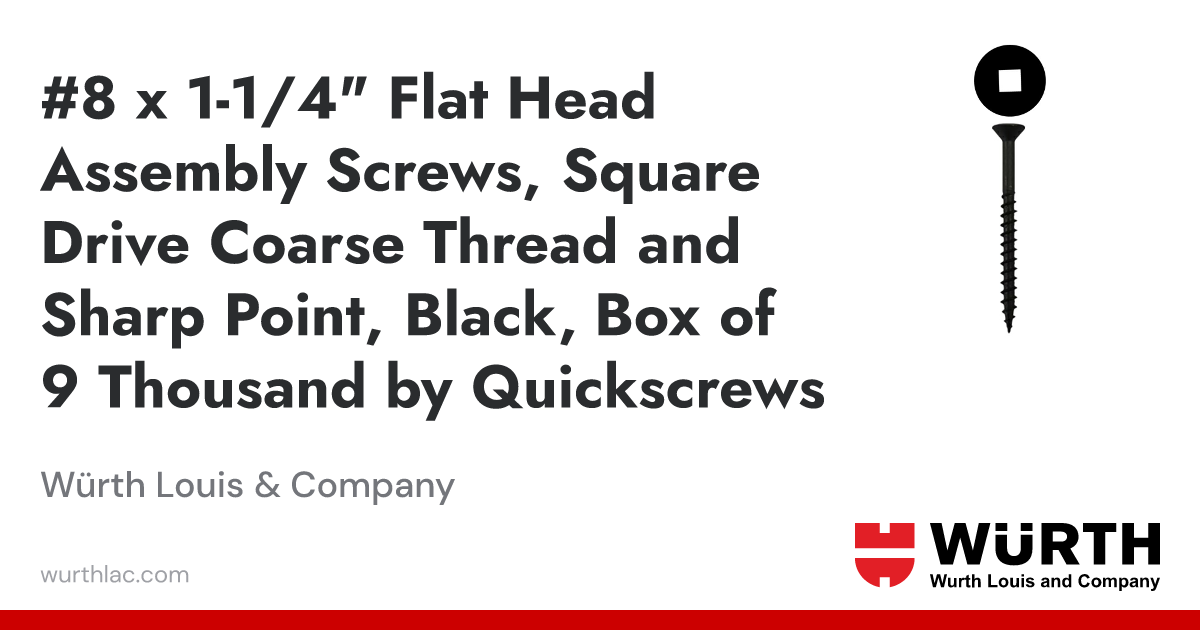 #8 x 1-1/4" Flat Head Assembly Screws, Square Drive Coarse Thread and ...