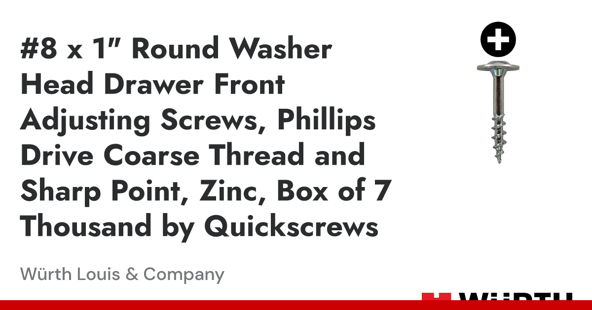#8 x 1" Round Washer Head Drawer Front Adjusting Screws, Phillips Drive ...