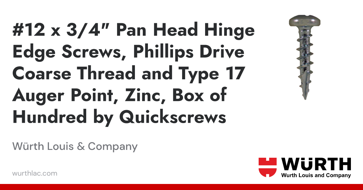 #12 x 3/4" Pan Head Hinge Edge Screws, Phillips Drive Coarse Thread and ...