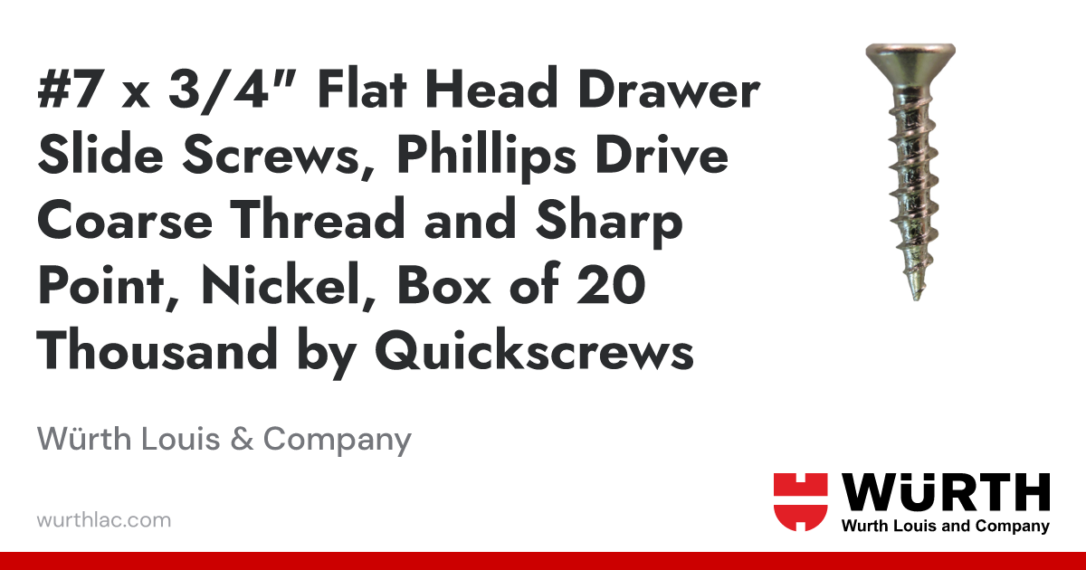 #7 x 3/4" Flat Head Drawer Slide Screws, Phillips Drive Coarse Thread ...