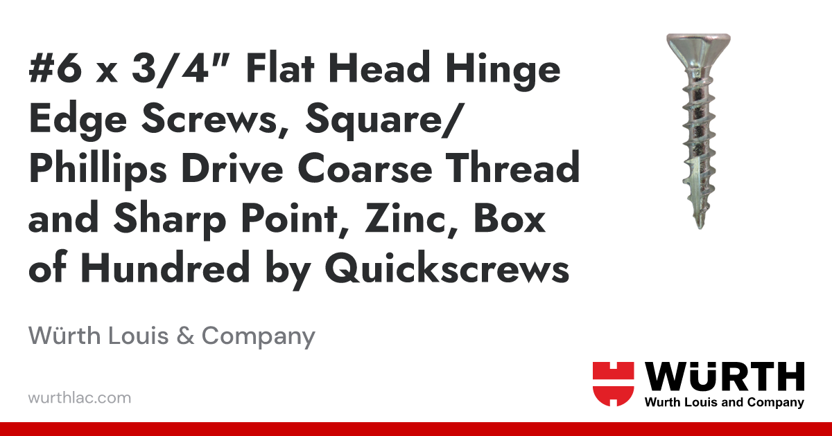 #6 x 3/4" Flat Head Hinge Edge Screws, Square/Phillips Drive Coarse ...