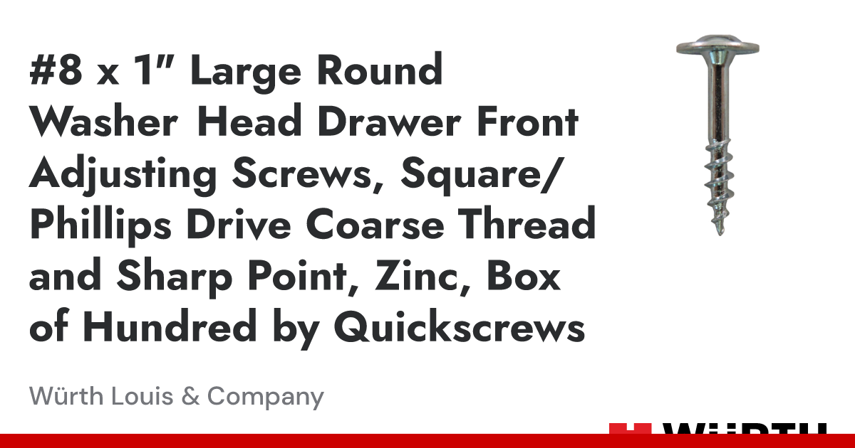 #8 x 1" Large Round Washer Head Drawer Front Adjusting Screws, Square ...