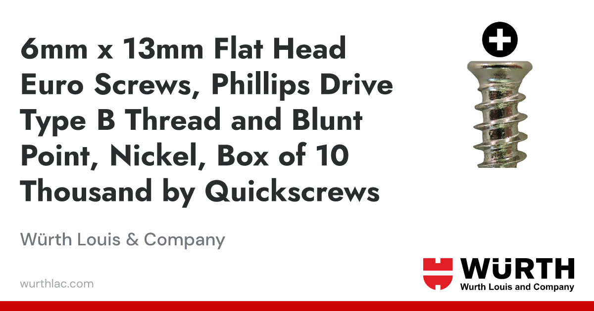 6mm x 13mm Flat Head Euro Screws, Phillips Drive Type B Thread and ...