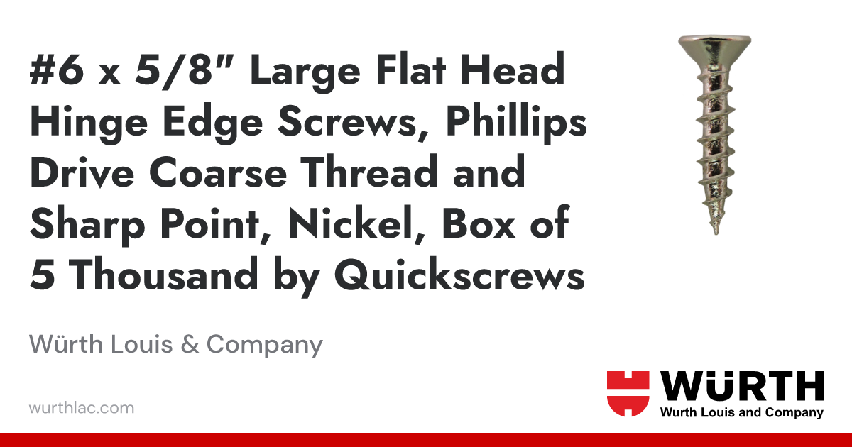 #6 x 5/8" Large Flat Head Hinge Edge Screws, Phillips Drive Coarse ...