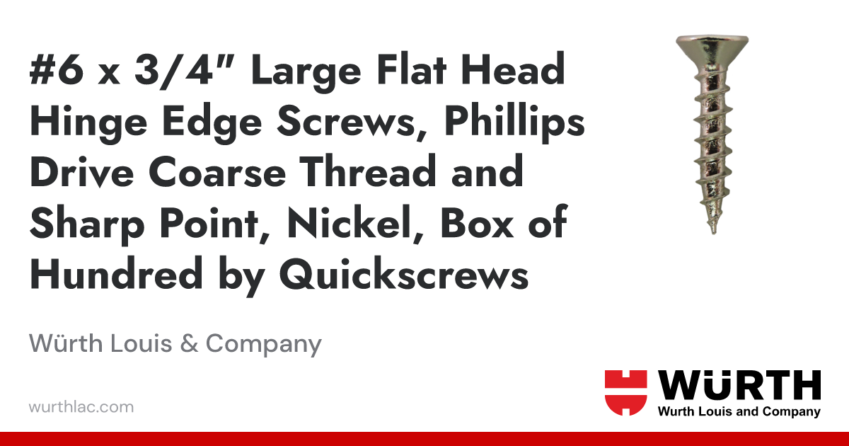 #6 x 3/4" Large Flat Head Hinge Edge Screws, Phillips Drive Coarse ...