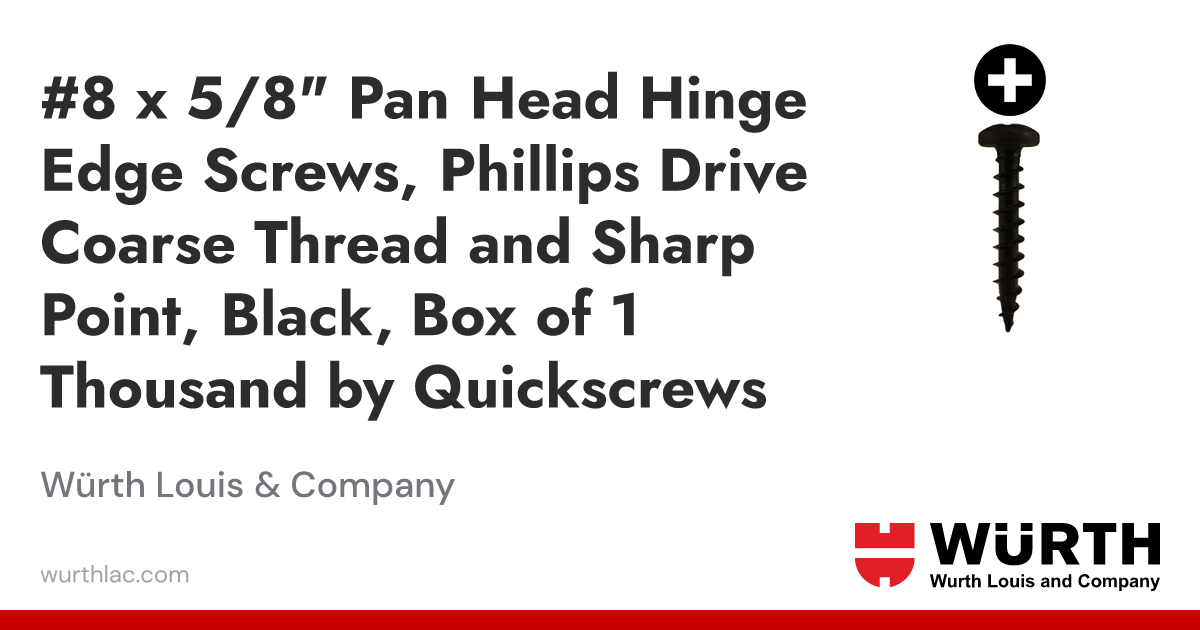 #8 x 5/8" Pan Head Hinge Edge Screws, Phillips Drive Coarse Thread and ...